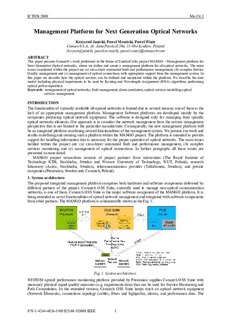 Pdf Management Platform For Next Generation Optical Networks