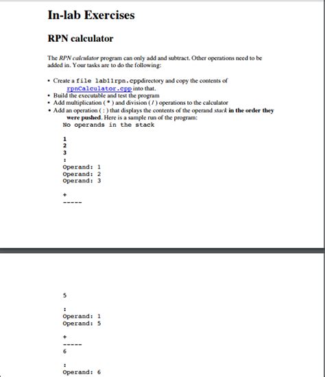 Solved In Lab Exercises Rpn Calculator The Rpn Calculator