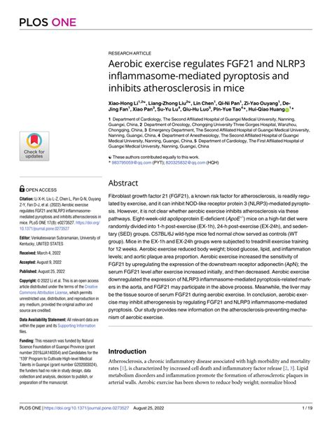 Pdf Aerobic Exercise Regulates Fgf21 And Nlrp3 Inflammasome Mediated