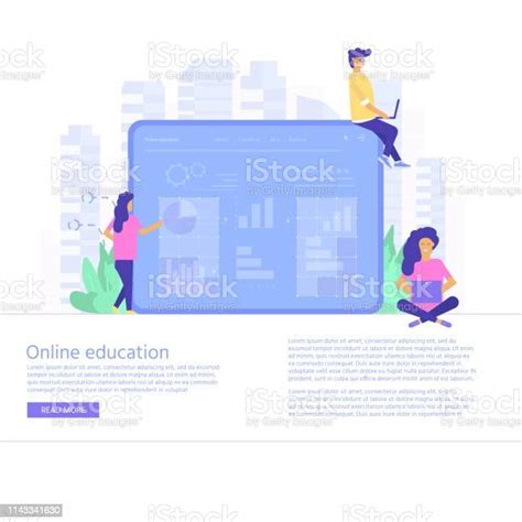 온라인 교육 개념입니다 응용 프로그램에 대 한 모바일 템플릿과 아이소메트릭 그림 교육 과정에 대 한 책과 컴퓨터를 가진 사람들 컴퓨터에 대한 스톡 벡터 아트 및 기타 이미지