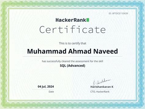 Muhammad Ahmad Naveed On Linkedin Sql Databasemanagement Certification Hackerrank