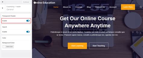 Customize Transparent Header And Search Icon Online Education Documentation