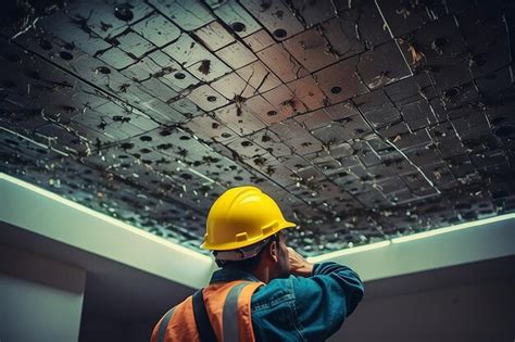 Premium Photo Construction Worker Installation Ceiling Work