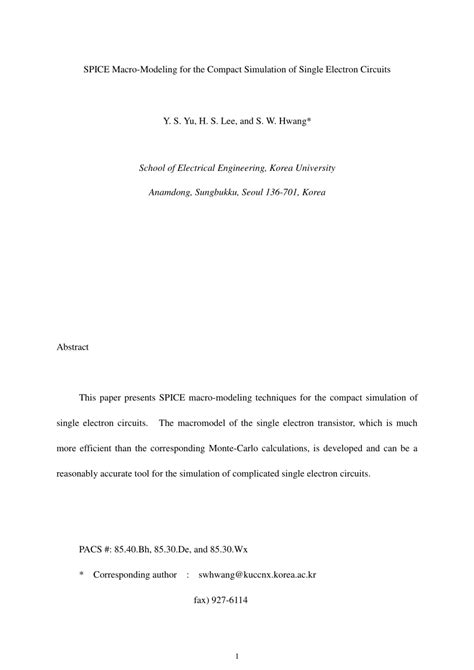 Pdf Spice Macro Modeling For The Compact Simulation Of Single Electron Circuits