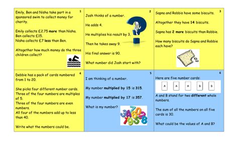 Inverse Problem Solving Cards An Activity For Y5 Or Y6 Teaching