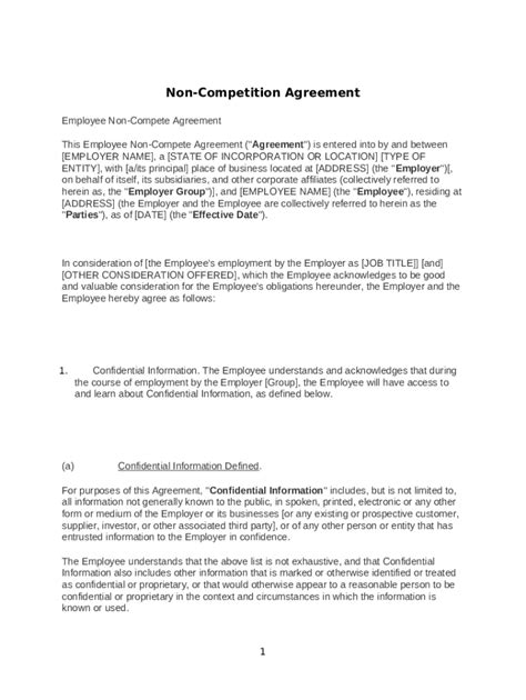 Employee Non Compete Agreement Template Doc Template PdfFiller