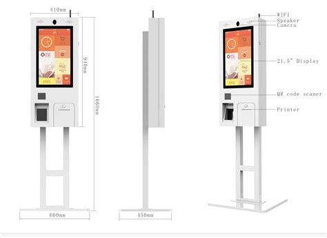 Standing Kiosk With Qr Code Reader In Restaurantwith Internet Interface