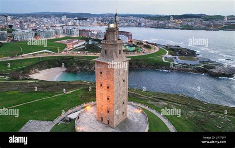 Aerial View Shot Of Tower Of Hercules Torre De Hercules Lighthouse