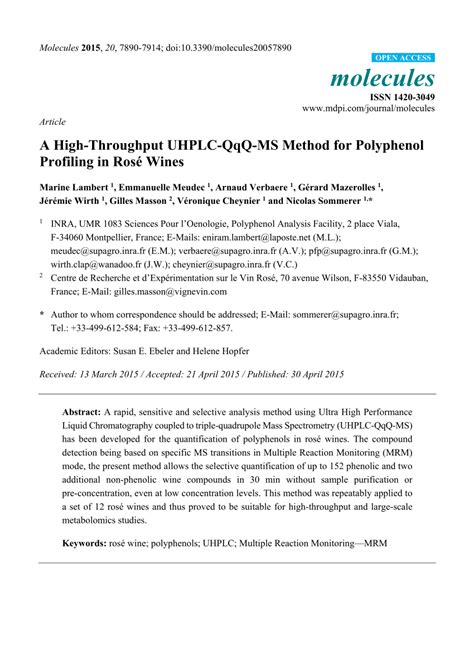 pdf a high throughput uhplc qqq ms method for polyphenol profiling in
