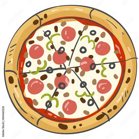 페퍼로니가 올라간 피자 일러스트 Stock Vector Adobe Stock