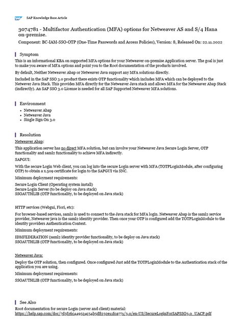 Multifactor Authentication Mfa Options For Netweaver As And S4hana On Premise Pdf Computer
