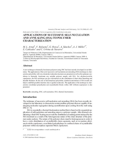 Pdf Applications Of Successive Self Nucleation And Annealing Ssa To Polymer Characterization