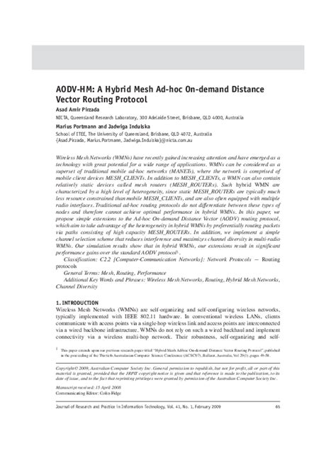 Pdf Aodv Hm A Hybrid Mesh Ad Hoc On Demand Distance Vector Routing Protocol