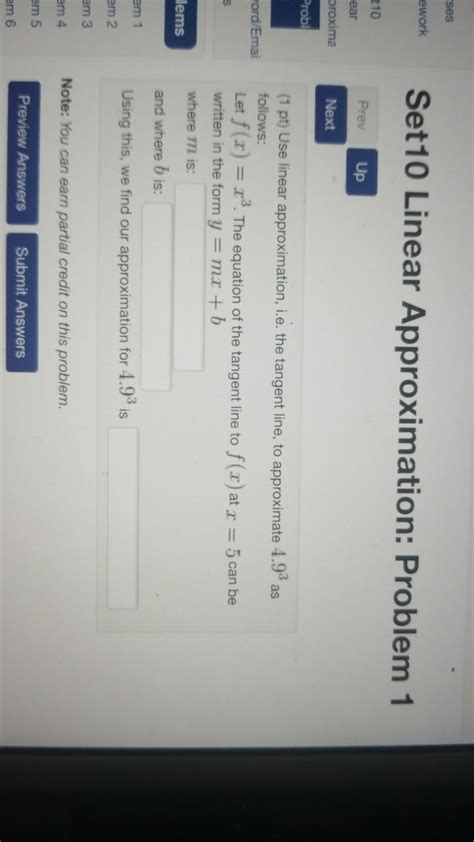 Solved Set10 Linear Approximation Problem 1 Ework T10 Up