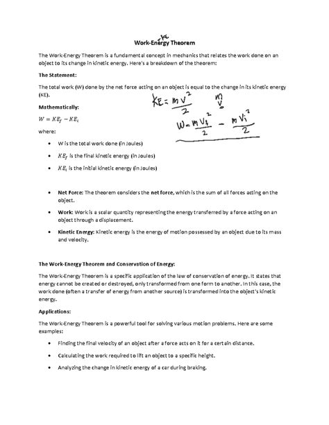 The Work Energy Theorem Work Energy Theorem The Work Energy Theorem Is A Fundamental Concept