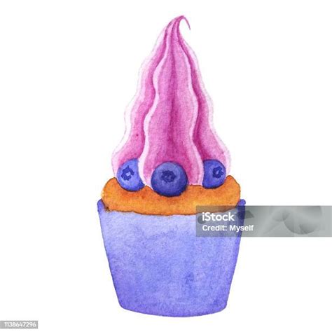 손으로 그린 수채화 보라색과 크림슨 컵 케이크 0명에 대한 스톡 벡터 아트 및 기타 이미지 0명 단일 객체 달콤한 음식 Istock