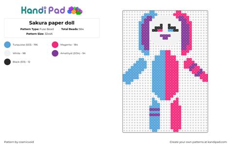 Sakura Paper Doll Fuse Bead Pattern Kandi Pad Kandi Patterns Fuse