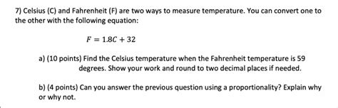 Solved 7 Celsius C And Fahrenheit F Are Two Ways To Chegg Com