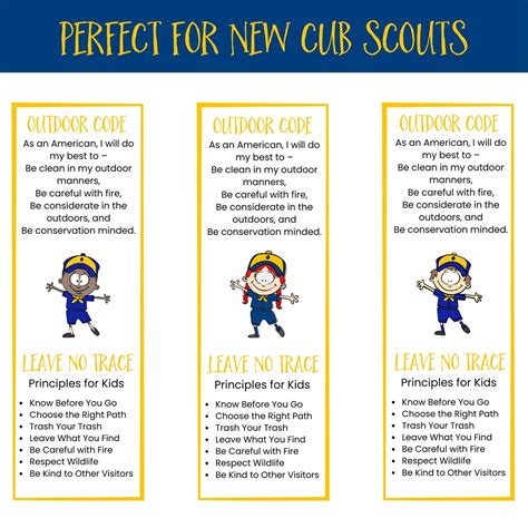 Cub Scout Bookmarks With Outdoor Code And Lnt Principles For Etsy