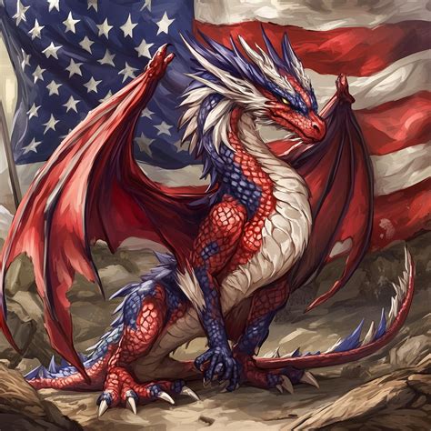 Patriotic Dragon Art Print Usa Flag Fantasy Poster Digital Download