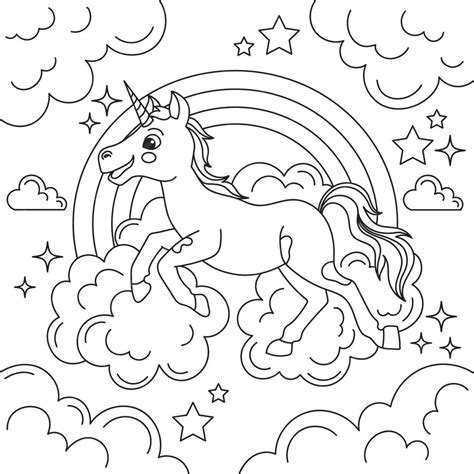 손으로 그린 유니콘 색칠하기 책 그림 무료 벡터