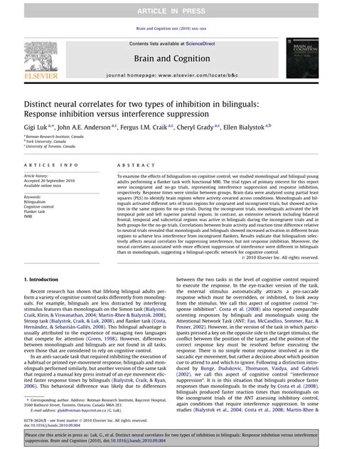 Pdf Distinct Neural Correlates For Two Types Of Inhibition In