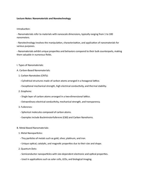 lecture notes nanomaterials and nanotechnology lecture notes nanomaterials and