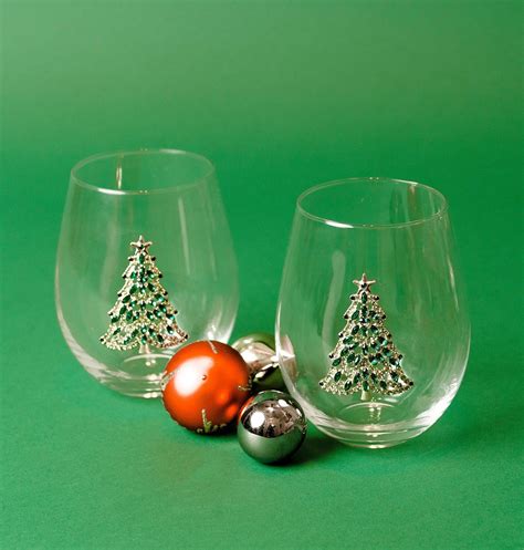 Christmas Tree Stemless Wine Glass Christmas Wine Glasses Christmas