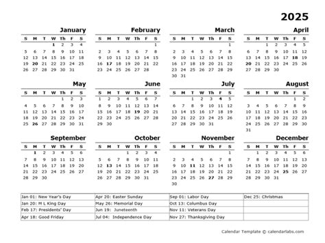 2025 Calendar Printable With Bank Holidays