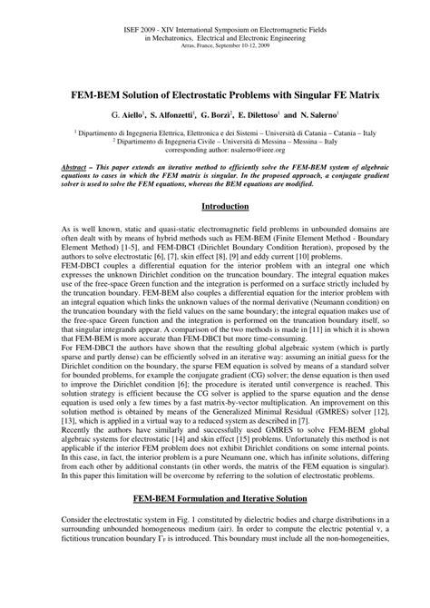 Pdf Fem Bem Solution Of Electrostatic Problems With Singular Fe Matrix