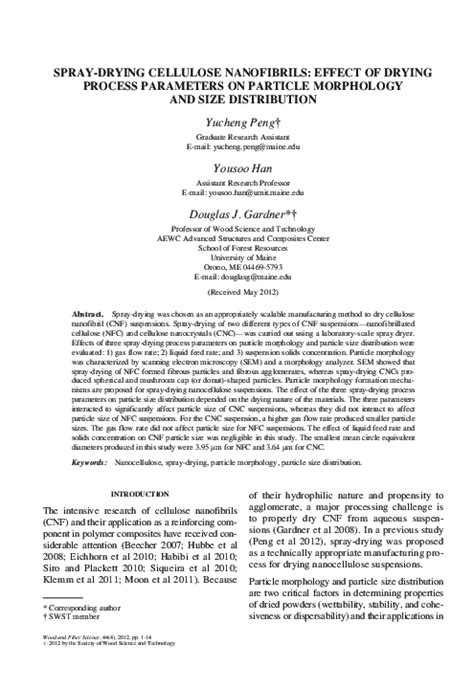 Pdf Spray Drying Cellulose Nanofibrils Effect Of Drying Process Parameters On Particle