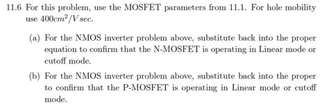 Solved For This Problem Use The MOSFET Parameters From Chegg Com