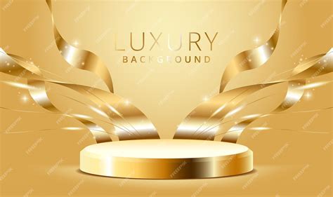 고급스러운 배경 디자인으로 골드 포디엄 디스플레이와 반짝이는 골든 라인 프리미엄 벡터