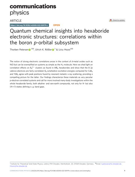 Pdf Quantum Chemical Insights Into Hexaboride Electronic Structures Correlations Within The