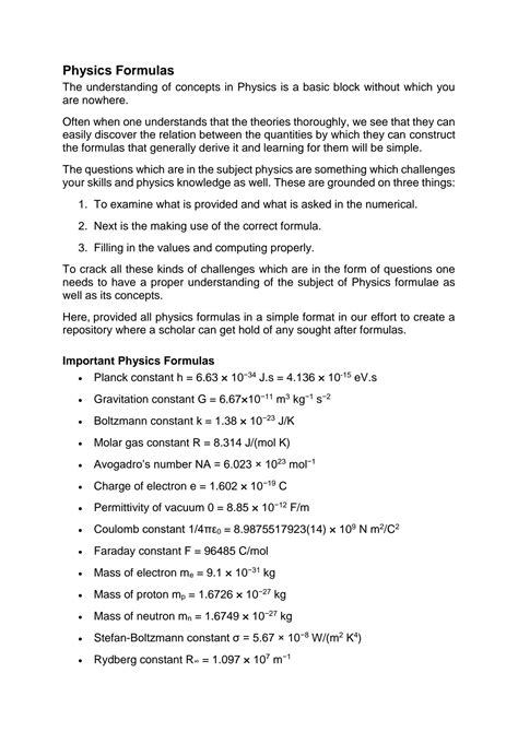 SOLUTION Physics Formulas Studypool