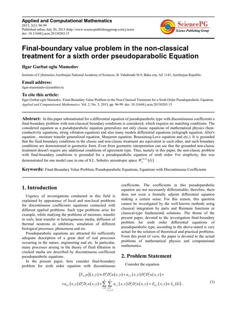 Pdf Final Boundary Value Problem In The Non Classical Treatment For A