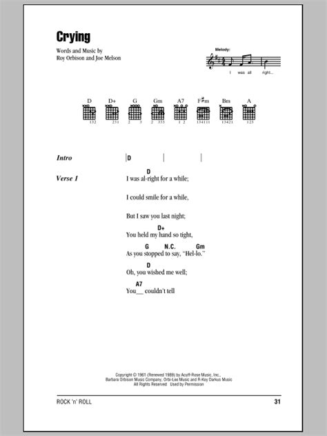 Crying By Roy Orbison Guitar Chordslyrics Guitar Instructor