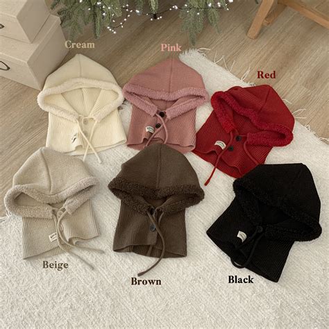 블루씨티 얼굴작아보여요넉넉핏 스노 플레이 버튼 스트링 뽀글이 니트 바라클라바 후드 모자 6color