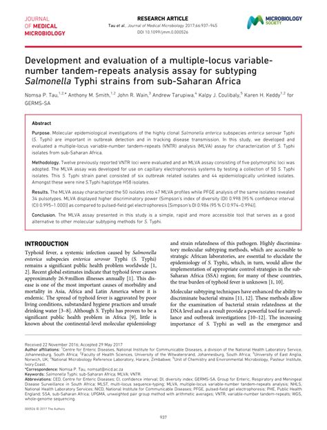 Pdf Development And Evaluation Of A Multiple Locus Variable Number
