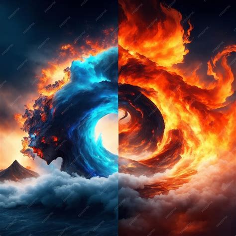 Premium Ai Image Photo Of Two Different Artistic Representations Of A Wave In The Sky