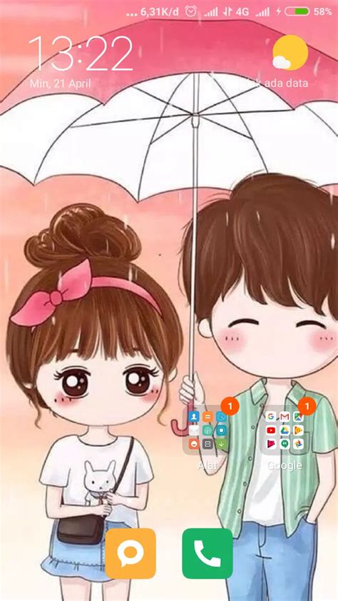Cute Couple Cartoon Wallpaper