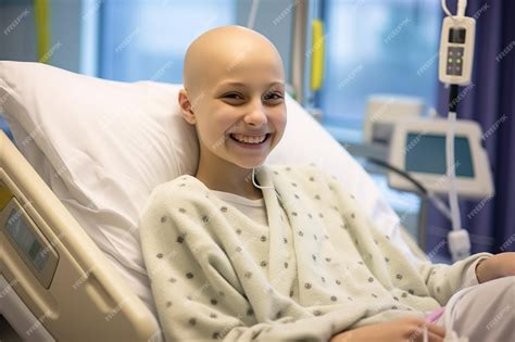 Premium Ai Image Bald Girl Smiling In Cancer Hospital Bed Under
