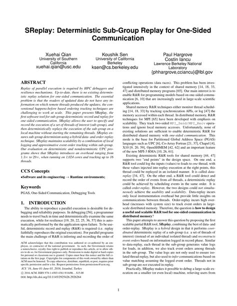 Pdf Sreplay Deterministic Sub Group Replay For One Sided Communication