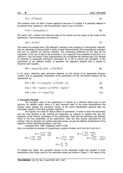 Multivariable Parametric Modeling Of A Greenhouse By Minimizing The Quadratic Error Pdf