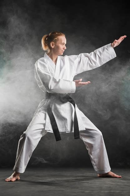 Free Photo Martial Arts Fighter Posing Full Shot