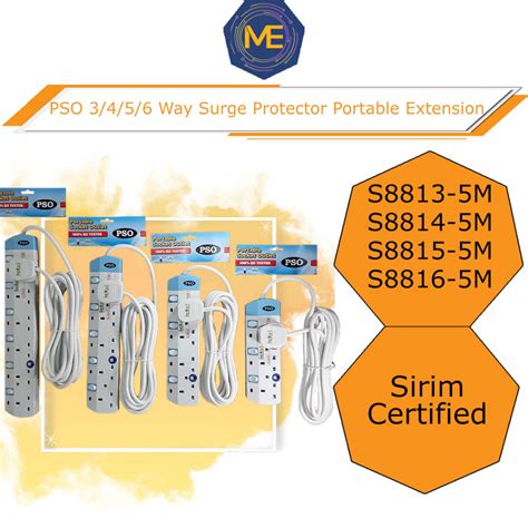 Sirim Pso 3 4 5 6 Way Surge Protector Portable Extension Trailing Socket 5m Extantion