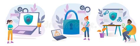 Cyber Security And Password Strength Concept Set Of Illiustrations In