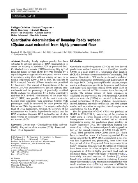 Pdf Quantitative Determination Of Roundup Ready Soybean Glycine Max Extracted From Highly