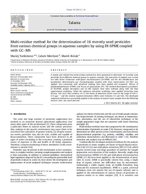 Pdf Multi Residue Method For The Determination Of 16 Recently Used Pesticides From Various