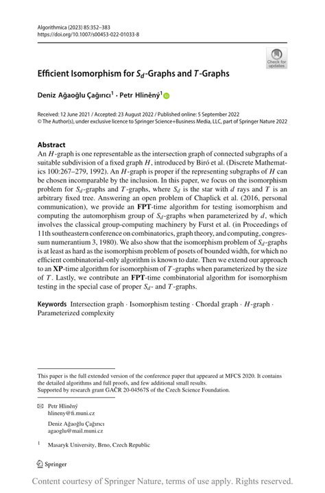 Efficient Isomorphism For Sd Graphs And T Graphs Request Pdf